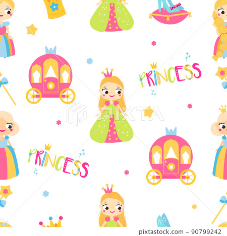 Princess seamless pattern. Vector background... - Stock Illustration ...
