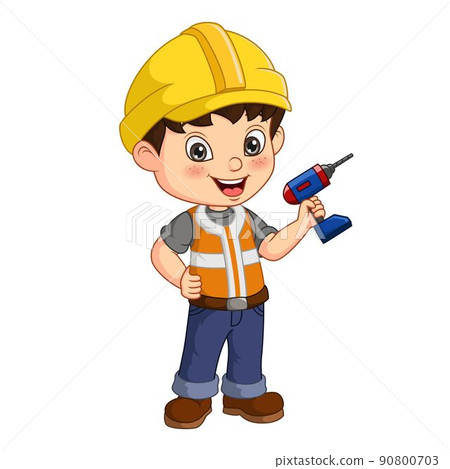 Cute handyman cartoon holding a drill tool - Stock Illustration ...