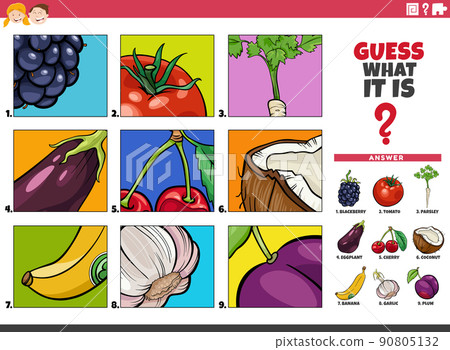 guess cartoon fruits and vegetables educational... - Stock Illustration ...
