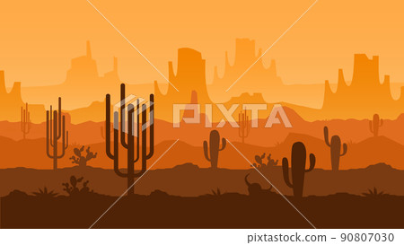 Texas desert sunset. Arizona landscape, valley... - Stock Illustration ...