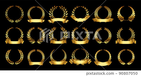 Gold laurel wreath. Roman trophy badge, golden... - Stock Illustration ...