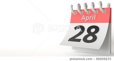 April 28 date on a tear-off calendar, 3d rendering - Stock Illustration ...