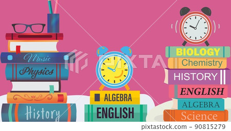 Illustration of stack of various subjects books... - Stock Illustration ...