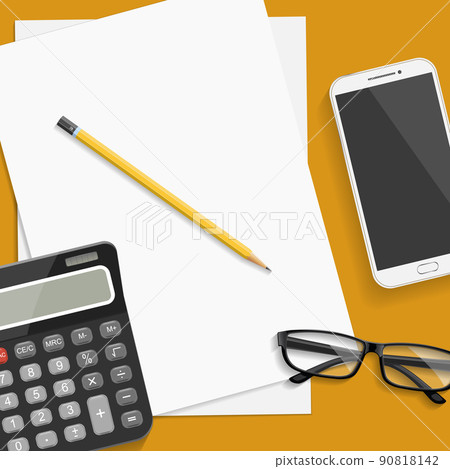 Calculator and office supplies. Vector. - Stock Illustration [90818142 ...