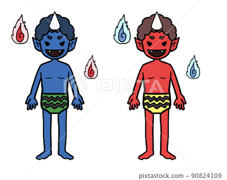 Illustration of a red demon and a blue demon... - Stock Illustration ...