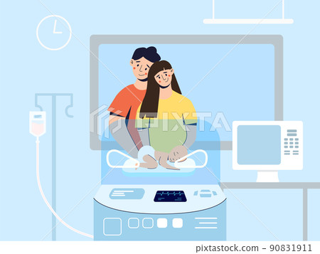 Happy Parents with their Newborn Premature... - Stock Illustration ...
