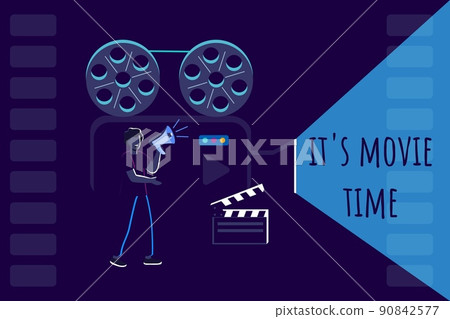 Movie time Vector concept flat on a blue... - Stock Illustration ...