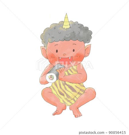 Demon child eating thick rolls - Stock Illustration [90856415] - PIXTA