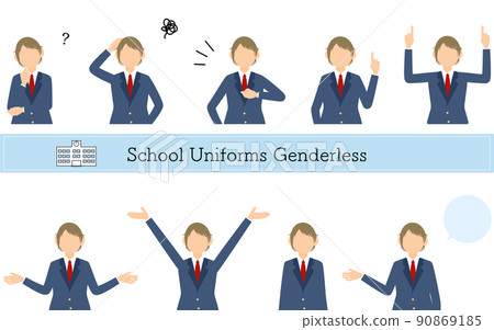 Genderless students, blazer uniform pose set,... - Stock Illustration ...