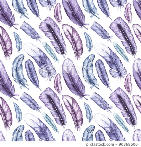 Watercolor pattern with purple feathers - Stock Illustration [90869600 ...