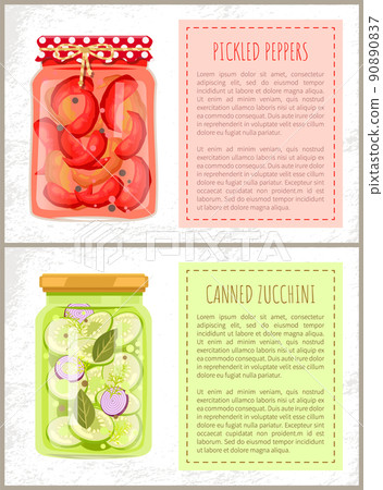 Preserved Food Poster Pickled Pepper and Zucchini - Stock Illustration ...