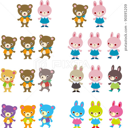Cute bear and rabbit diff set - Stock Illustration [90895209] - PIXTA
