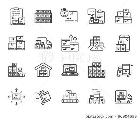 Inventory line icons. Warehouse manager,... - Stock Illustration ...