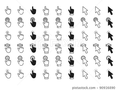 Hand and cursor pointer line icons. Clicking...-插圖素材 [90916890] - PIXTA圖庫