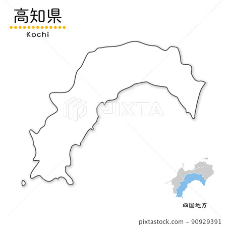 Simplified cute map of Kochi prefecture,... - Stock Illustration ...