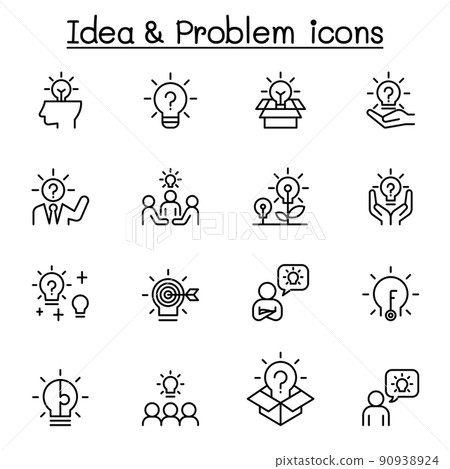 Idea, question and problem icon set in thin... - Stock Illustration ...