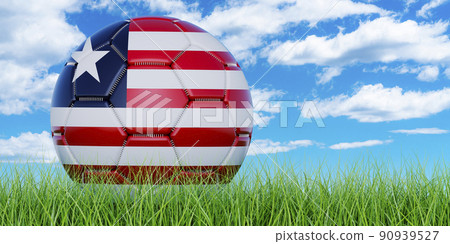 Soccer ball with Liberian flag on the green... - Stock Illustration ...
