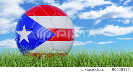 Soccer ball with Puerto Rican flag on the green... - Stock Illustration ...
