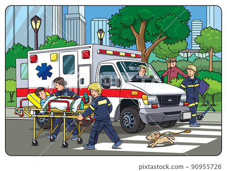 Paramedics take the patient to the ambulance - Stock Illustration ...