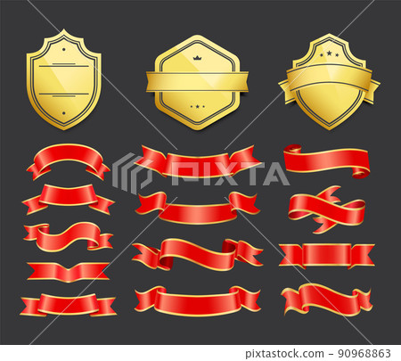 Gold coats of arms with ribbons decoration vector - Stock Illustration ...