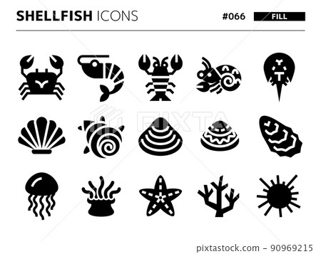Fill-style icon set related to crustaceans and... - Stock Illustration ...