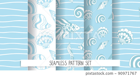 A set of seamless marine patterns with shells... - Stock Illustration ...