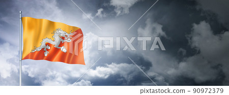 Bhutan flag on a cloudy sky - Stock Illustration [90972379] - PIXTA