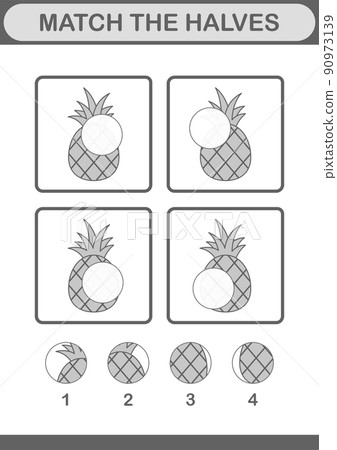 Match halves of Pineapple. Worksheet for kids-插圖素材 [90973139] - PIXTA圖庫