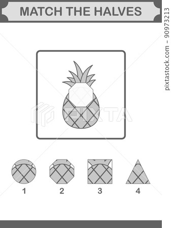 Match halves of Pineapple. Worksheet for kids-插圖素材 [90973213] - PIXTA圖庫