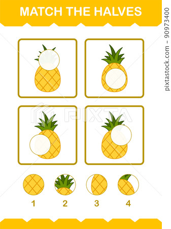 Match halves of Pineapple. Worksheet for kids-插圖素材 [90973400] - PIXTA圖庫