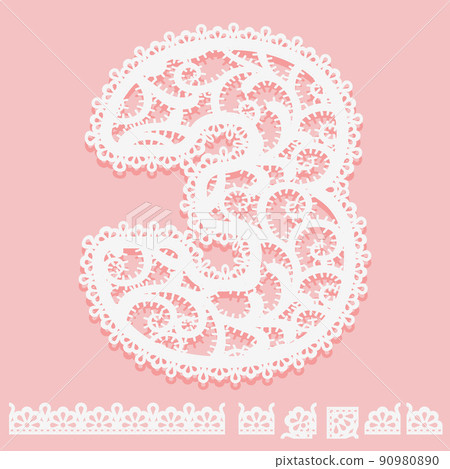 Digit 3 written of white lace isolated on pink...-插圖素材 [90980890] - PIXTA圖庫