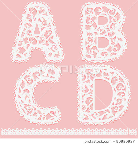 Letters A, B, C, D written of white lace... - Stock Illustration ...