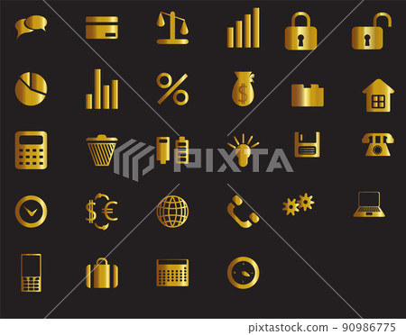 Gold Finance and banking icons set - Stock Illustration [90986775] - PIXTA