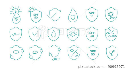 SPF 50, 30, 15 sun protection icon set. Vector... - Stock Illustration ...