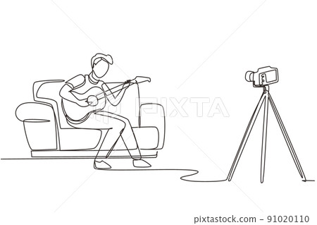 Single continuous line drawing man recording...-插圖素材 [91020110] - PIXTA圖庫