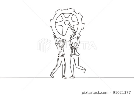 Single continuous line drawing collaboration.... - Stock Illustration ...