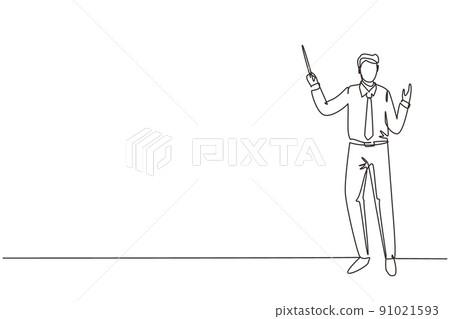 Continuous one line drawing school teacher. Man... - Stock Illustration ...