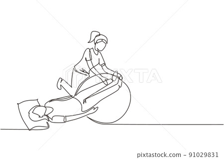 Continuous one line drawing physiotherapy... - Stock Illustration ...
