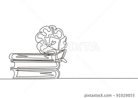 Continuous one line drawing cartoon brain... - Stock Illustration ...