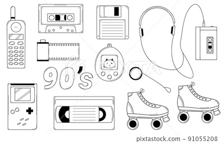 Hand drawn set of classic elements of the 80s,... - Stock Illustration ...