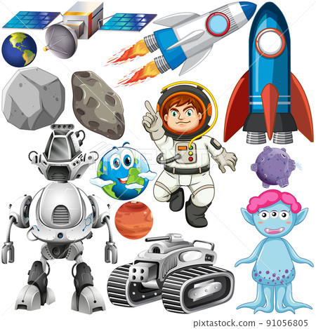 Set of space objects on white background - Stock Illustration [91056805 ...