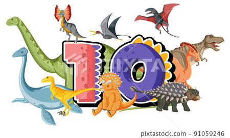 Ten dinosaurs with number ten cartoon - Stock Illustration [91059246 ...