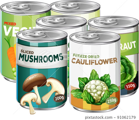 Different vegetable canned food set - Stock Illustration [91062179] - PIXTA