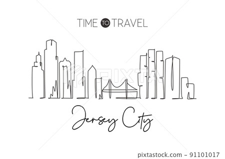 One single line drawing of Jersey City skyline,... - Stock Illustration ...