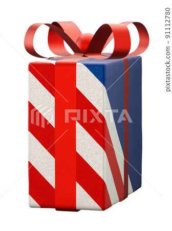 American flag color gift box with red ribbon... - Stock Illustration ...