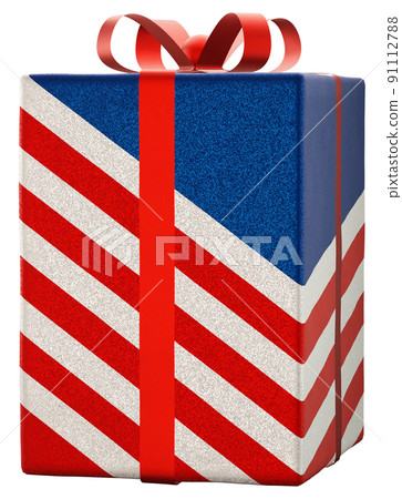 American flag color gift box with red ribbon... - Stock Illustration ...