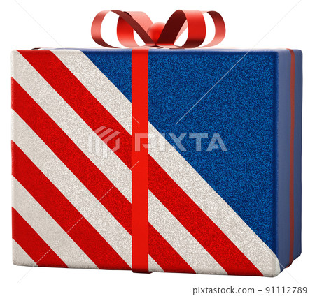 American flag color gift box with red ribbon... - Stock Illustration ...