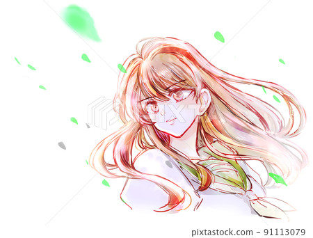 Female student looking forward, fresh green - Stock Illustration ...