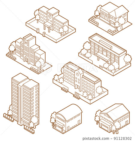 Illustrations of 3D figures of various buildings. - Stock Illustration ...