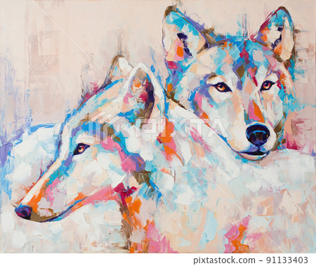 Wolf portrait painting in multicolored tones.... - Stock Illustration ...